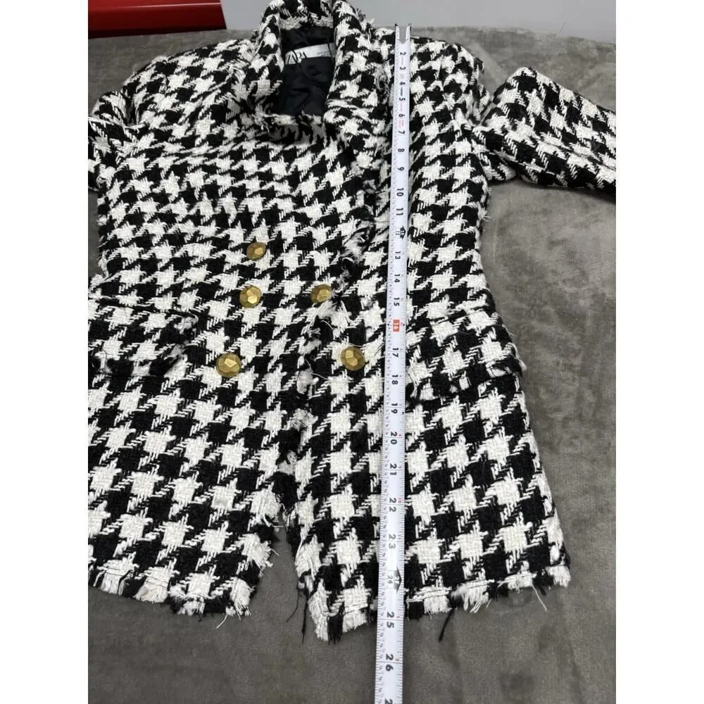 Zara | Jackets & Coats | Zarahoundstooth Tweed Blazer Xs Gold Buttons ...